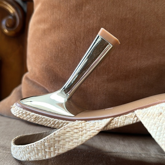 Zara | Shoes | Zara Raffia Sling Backs With Gold High Heels | Poshmark